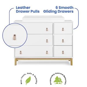 GAP babyGap Legacy 6 Drawer Dresser with Leather Pulls and Interlocking Drawers - Greenguard Gold Certified, Bianca White/Natural