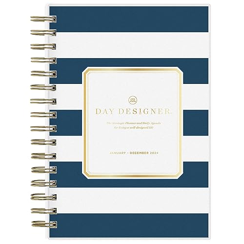 Day Designer for Blue Sky 2024 Daily and Monthly Planner, 5" x 8", Frosted Cover, Wirebound, Navy Stripe (103623-24)