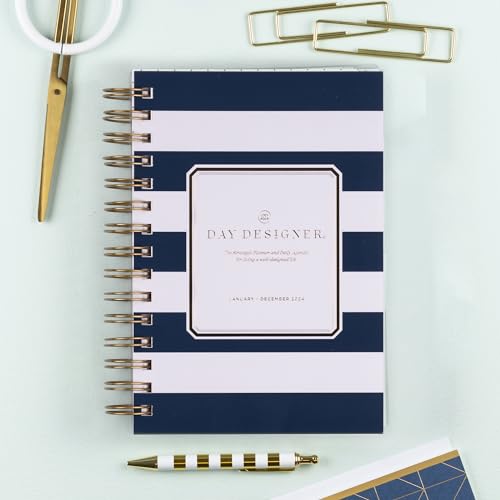 Day Designer for Blue Sky 2024 Daily and Monthly Planner, 5" x 8", Frosted Cover, Wirebound, Navy Stripe (103623-24)