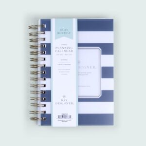 Day Designer for Blue Sky 2024 Daily and Monthly Planner, 5" x 8", Frosted Cover, Wirebound, Navy Stripe (103623-24)