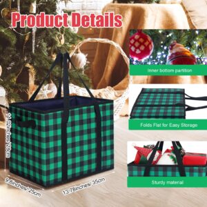 Windyun 3 Pcs Christmas Collapsible Reusable Shopping Box Grocery Bag Set with Reinforced Bottom Large Plaid Holiday Xmas Tote Bags Design Storage Boxes Bins Cubes, 3 Styles