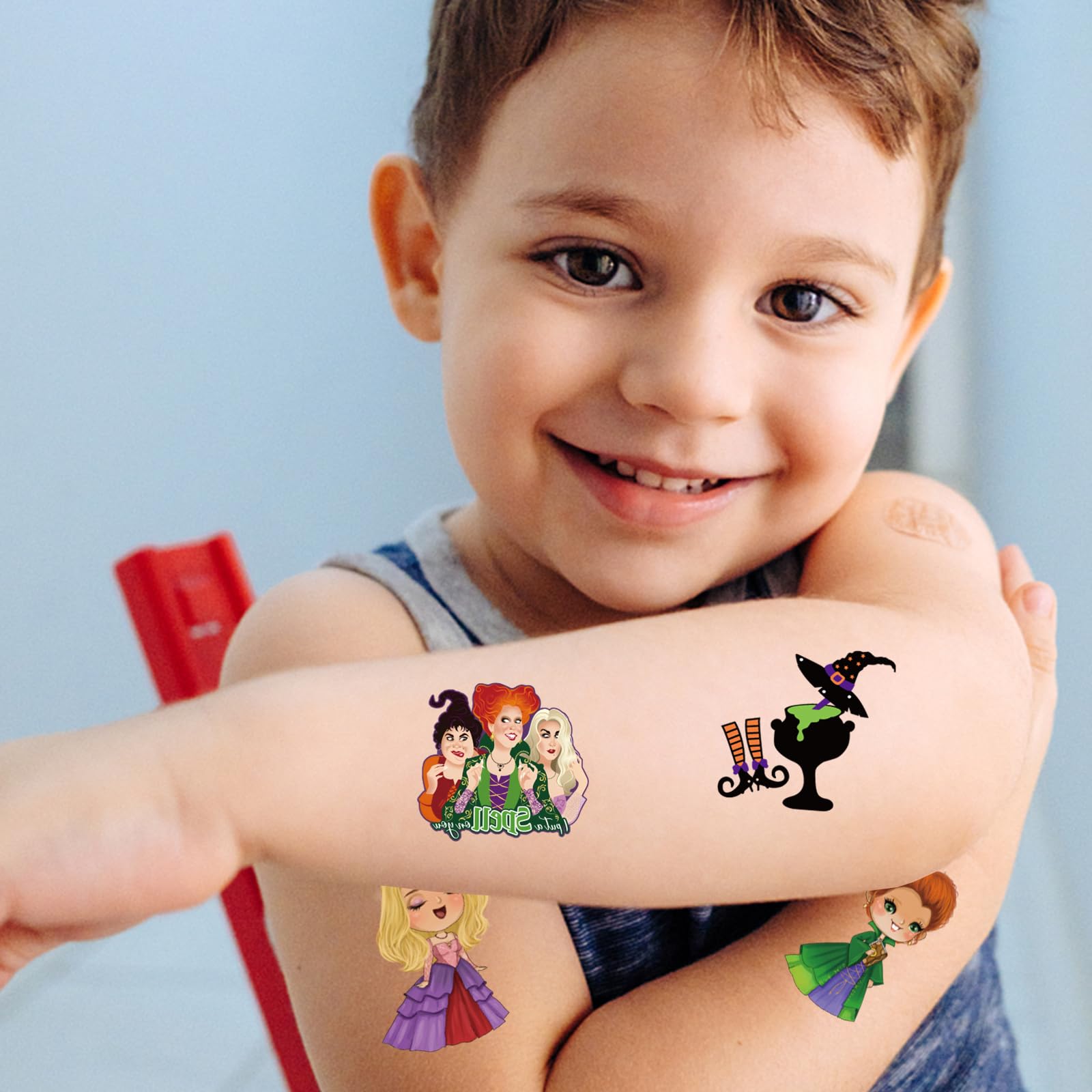 34Pcs Halloween Temporary Tattoos for Kids, Kids Hocus Pocus Witch Party Supplies, Cute Hocus Pocus Party Favors Fake Tattoos Stickers Party Decorations for Kids Boys Girls School Rewards Gifts