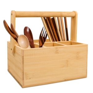 mitukiyoung utensils holder, caddy cutlery holder silverware, utensils organizer, bamboo utensil holder and organizer with handle, utensil holder for party, basket holder for kitchen table, cabinet