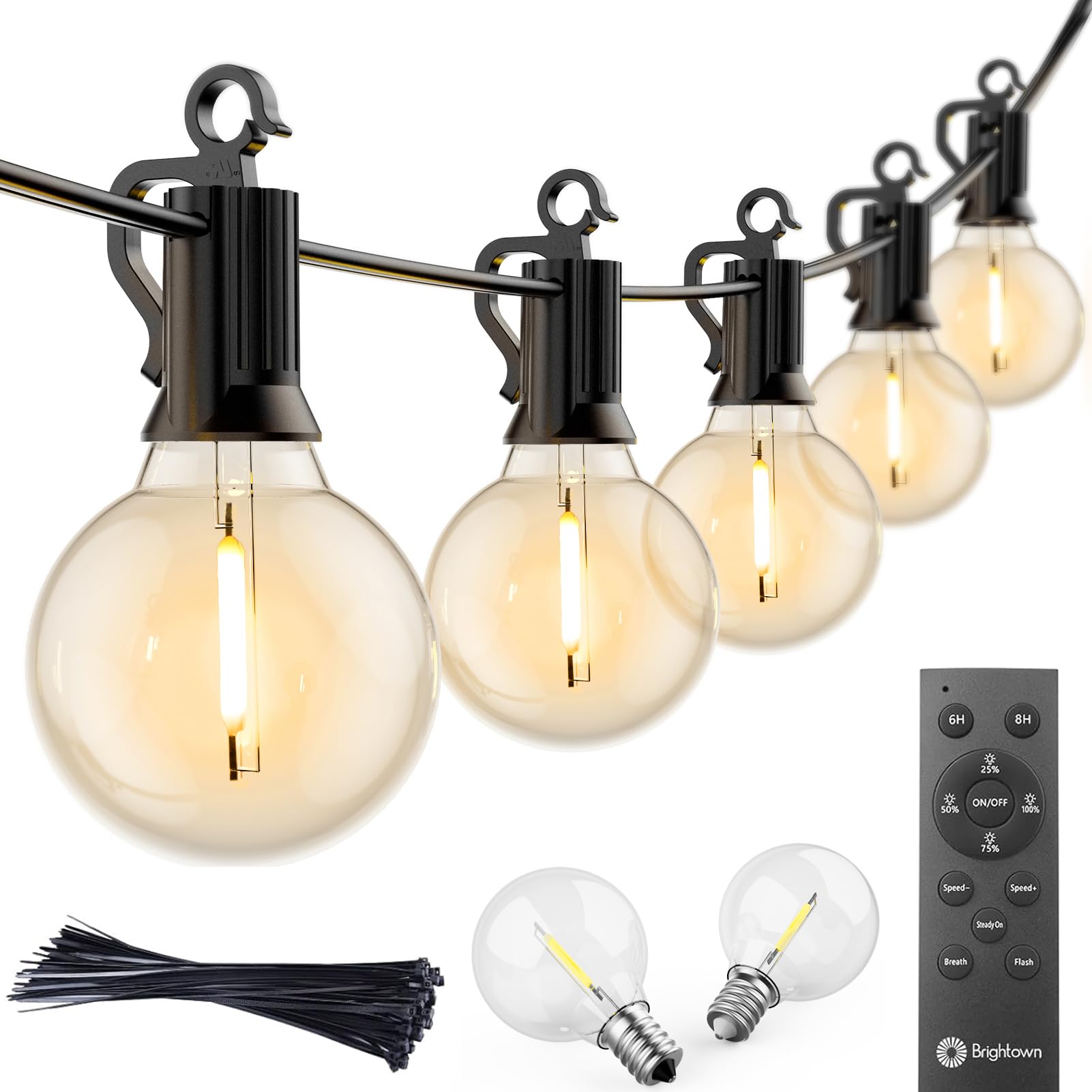 Brightown 30Ft G40 Outdoor Patio String Light-Connectable Globe Lights with 30 Clear Bulbs(2 Spare), UL Listed (30 Ft, Black)