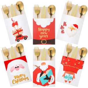 zhanmai 48 pcs christmas santa claus silverware holders xmas utensil holder pockets christmas cutlery holder claus tableware holder bags knifes forks bag for holiday christmas table setting decoration