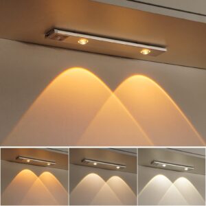 3 color under cabinet lights motion sensor - luxjet 11.8 inch rechargeable led under cabinet lighting wireless light for kitchen, wardrobe, cupboard, camping