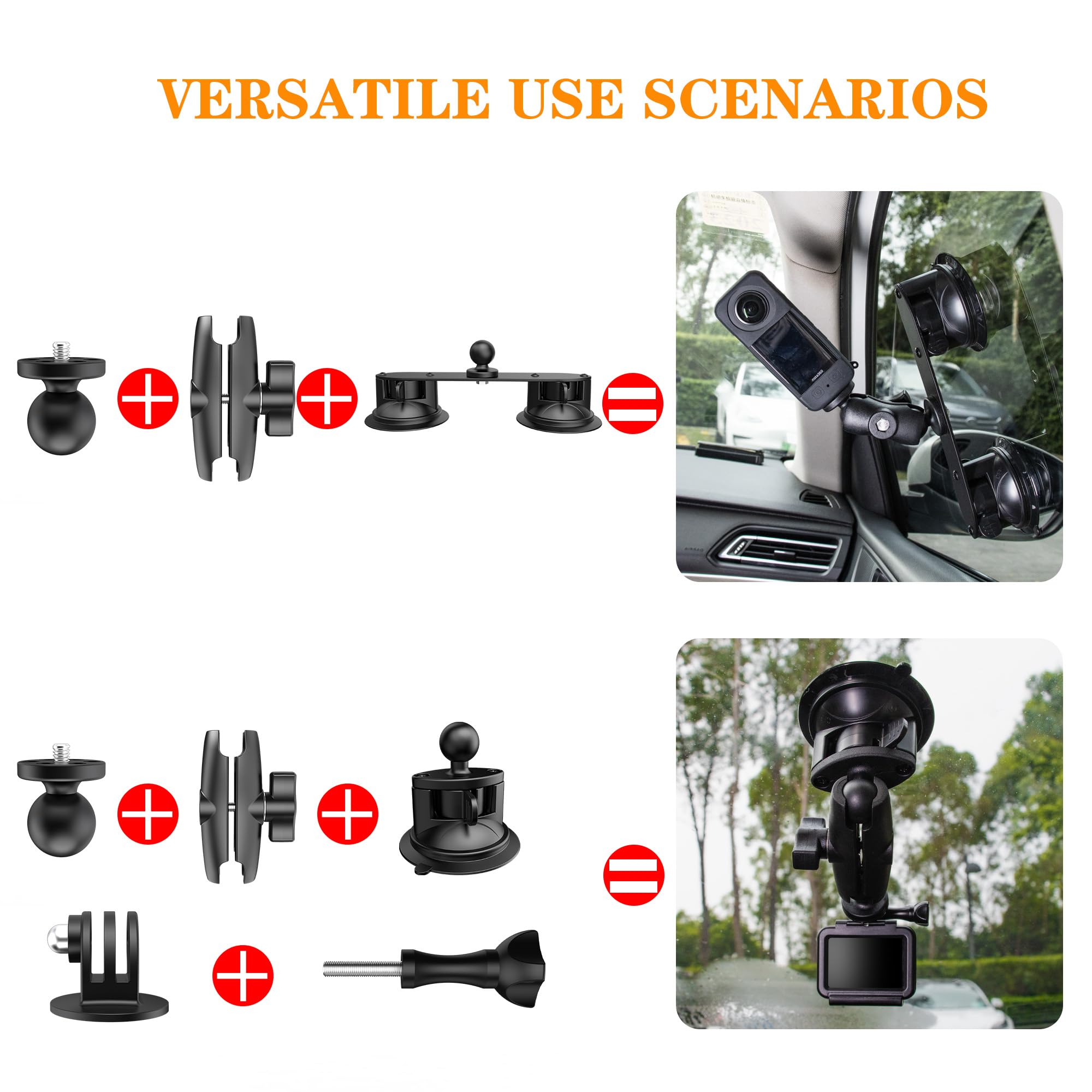 Suction Car Mount Camera for Insta360,Suction Cups Mount with 118cm Invisible Selfie Stick for Insta360 X4 X3 X2 X ONE,Gopro,360° Rotation Car Holder for Windshield Window,Car Hood,Top Roof, Trunk lid