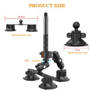 Suction Car Mount Camera for Insta360,Suction Cups Mount with 118cm Invisible Selfie Stick for Insta360 X4 X3 X2 X ONE,Gopro,360° Rotation Car Holder for Windshield Window,Car Hood,Top Roof, Trunk lid