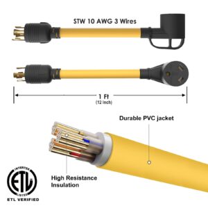 4 Prong 30 Amp Twist Lock Adapter, Generator to RV Adapter Cord with Handle, L14-30P Twist Lock Male to TT-30R Female, Heavy Duty STW 10 AWG for Generator to RV Trailer Camper