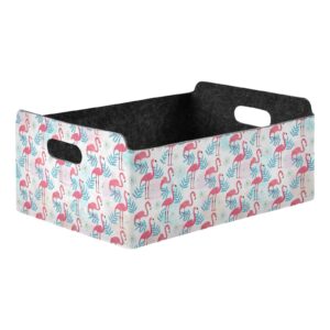 burbuja flamingo & flowers collapsible storage bin with handles - felt storage box for organizing toy, books, makeup, cloths, socks in shelf closet bedroom