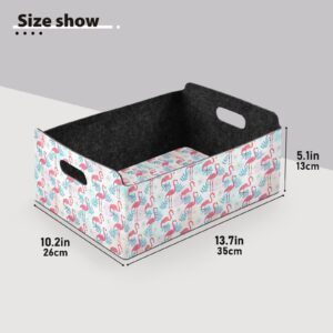 Burbuja Flamingo & Flowers Collapsible Storage Bin with Handles - Felt Storage Box for Organizing Toy, Books, Makeup, Cloths, Socks in Shelf Closet Bedroom