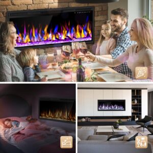 42 Inch Electric Fireplace Heater, Recessed in-Wall and Wall-Mounted Linear Heater Fireplace,13 Adjustable Flame Color and 5 Brightness,Touch Screen & Remote Control,1500/750W, Black