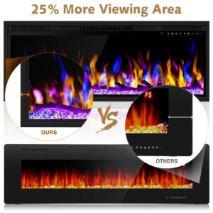 42 Inch Electric Fireplace Heater, Recessed in-Wall and Wall-Mounted Linear Heater Fireplace,13 Adjustable Flame Color and 5 Brightness,Touch Screen & Remote Control,1500/750W, Black