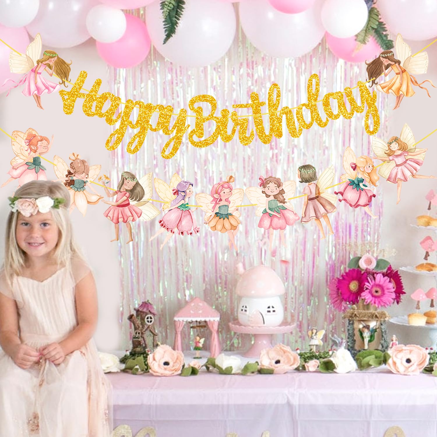 Fairy Birthday Party Banner Flower Fairy Banners Fairies Party Banners Fairy Birthday Party Decorations for Fairy Tale Theme Baby Shower Supplies