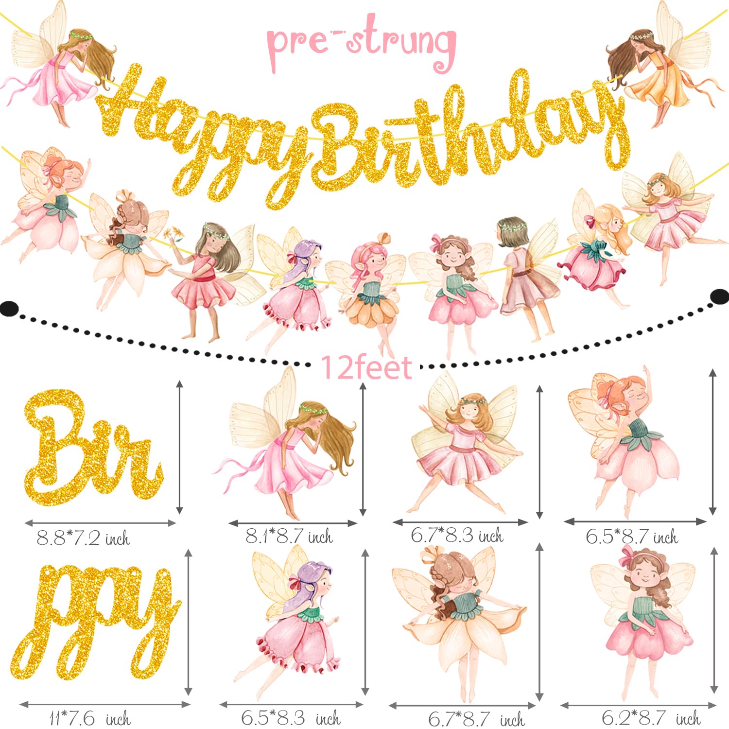 Fairy Birthday Party Banner Flower Fairy Banners Fairies Party Banners Fairy Birthday Party Decorations for Fairy Tale Theme Baby Shower Supplies