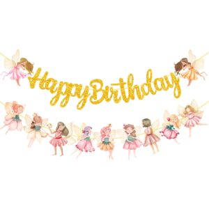 Fairy Birthday Party Banner Flower Fairy Banners Fairies Party Banners Fairy Birthday Party Decorations for Fairy Tale Theme Baby Shower Supplies