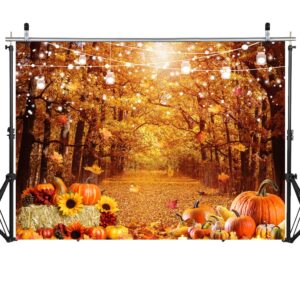 SJOLOON Fall Photo Backdrop Golden Fallen Leaves Autumn Backdrop Pumpkin Thanksgiving Background for Party Decoration Photoshoot 12591 (7x5FT)