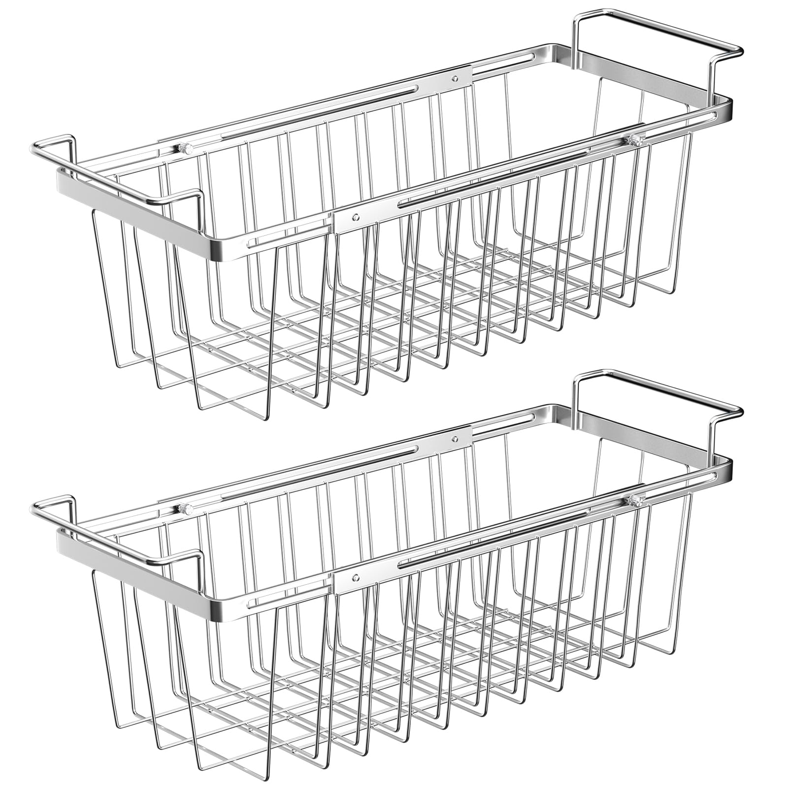 Orgneas Freezer Baskets for Chest Freezer, Expandable Deep Freezer Organizer Bins Wire Basket Storage Adjustable From 16.5" to 26.5", Stainless Steel Over the Sink Dish Drying Rack for Kitchen