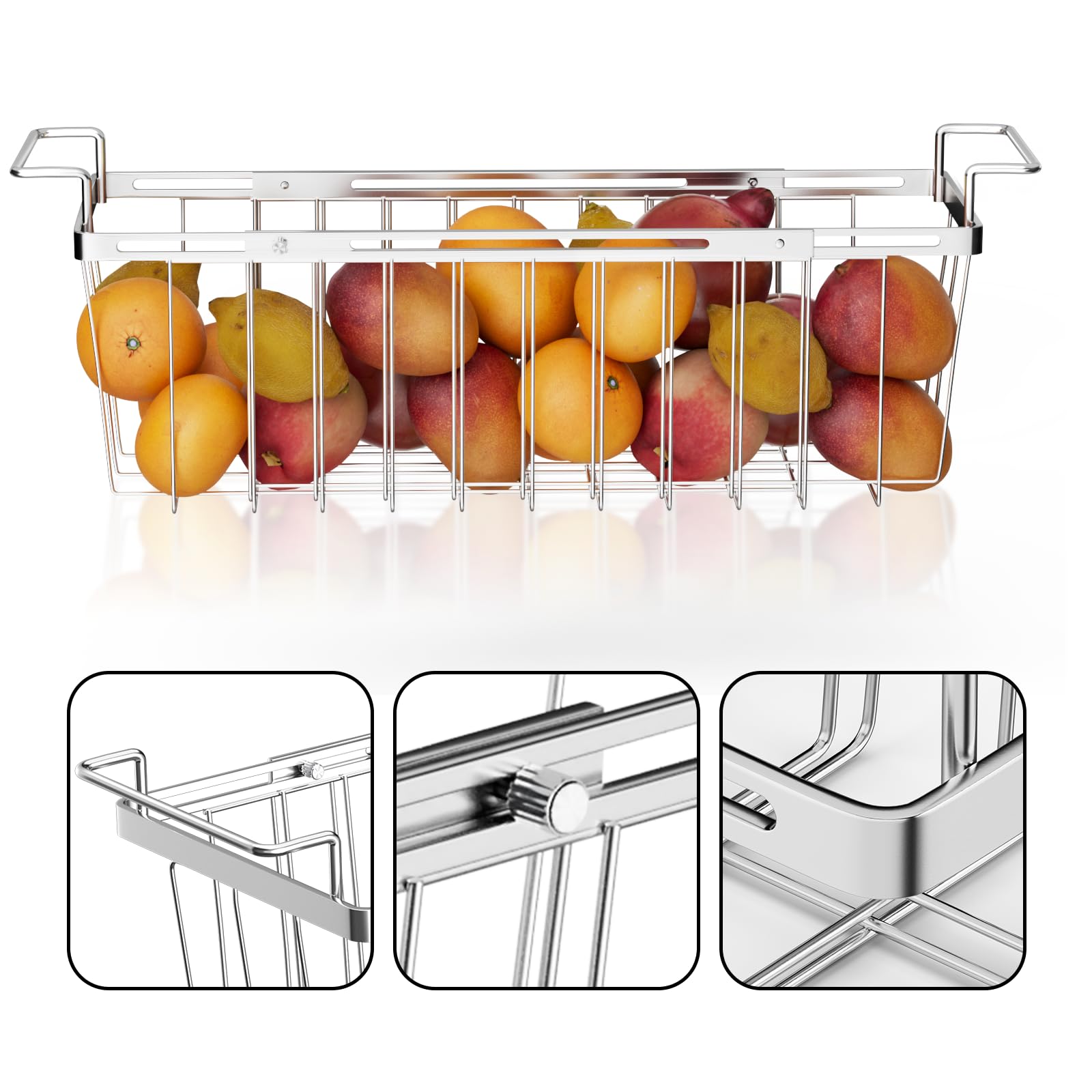 Orgneas Freezer Baskets for Chest Freezer, Expandable Deep Freezer Organizer Bins Wire Basket Storage Adjustable From 16.5" to 26.5", Stainless Steel Over the Sink Dish Drying Rack for Kitchen