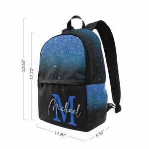 MyPupSocks Custom Backpack with Name for Son, Custom Blue Glitter with Stars Monogram School Bag Personalized Casual Daypacks Multipurpose Laptop Backpack Bookbag for Boys Girls Back School Gifts