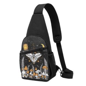 FREEHOTU Mushrooms Moth Moon Star Sling Backpack Travel Daypack Chest Bag Crossbody Shoulder Bag