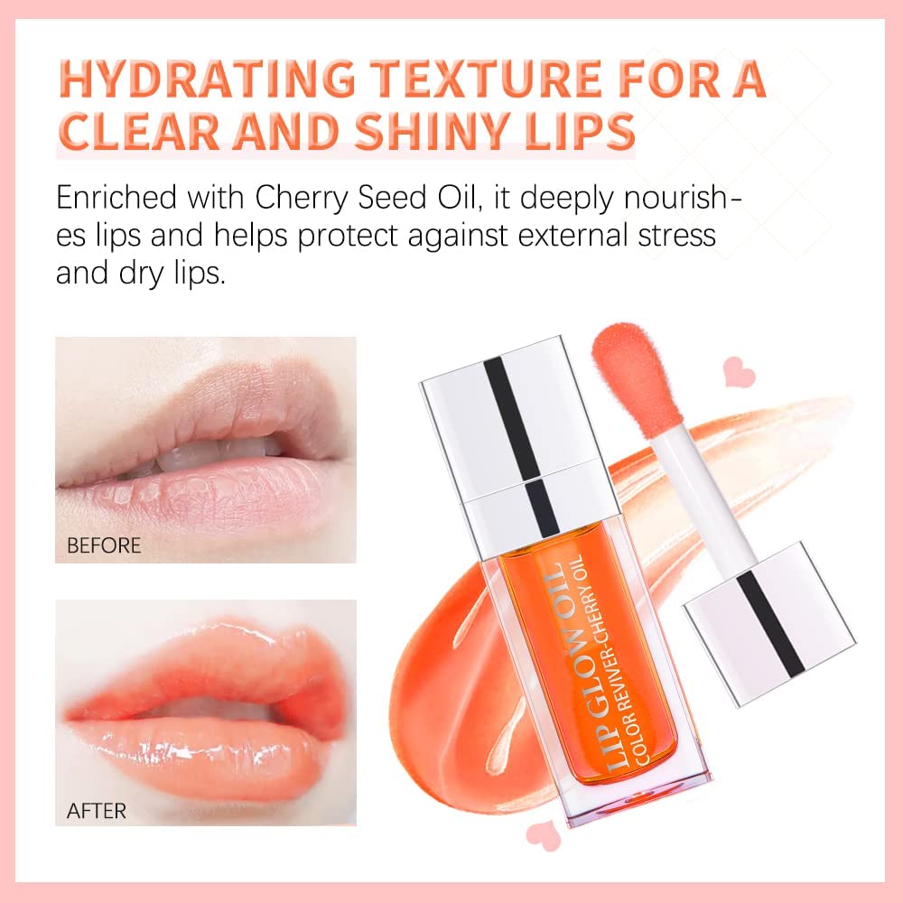 Hydrating Lip Glow Oil, Moisturizing Lip Glow Oil, Nourishing Glossy Transparent Lip Oil, Plumping Lip Oil, Lip Balm, Non-sticky Tinted Toot Lip Balm for Lip Care (CLEAR) 0.2 OZ