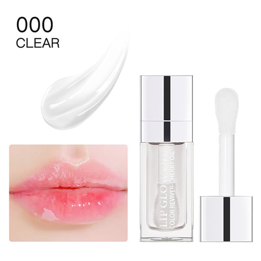 Hydrating Lip Glow Oil, Moisturizing Lip Glow Oil, Nourishing Glossy Transparent Lip Oil, Plumping Lip Oil, Lip Balm, Non-sticky Tinted Toot Lip Balm for Lip Care (CLEAR) 0.2 OZ