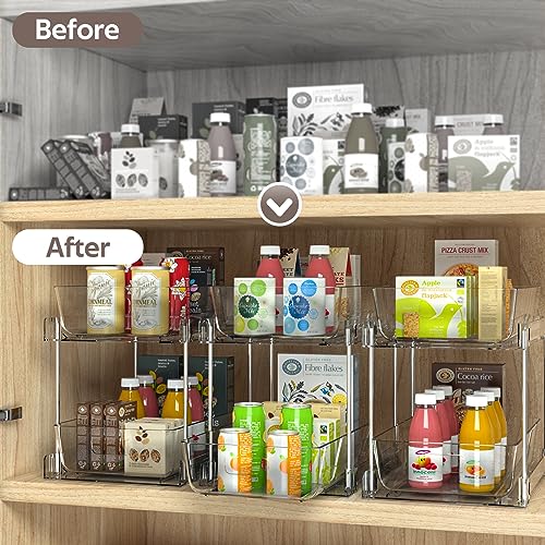 WUHUIXOZ 3 Pack 2 Tier Clear Under Bathroom Sink Organizers and Storage, Medicine Cabinet Organizer with Dividers, Pull Out Kitchen Pantry Shelf Cupboard Closet Vanity Organization Bins