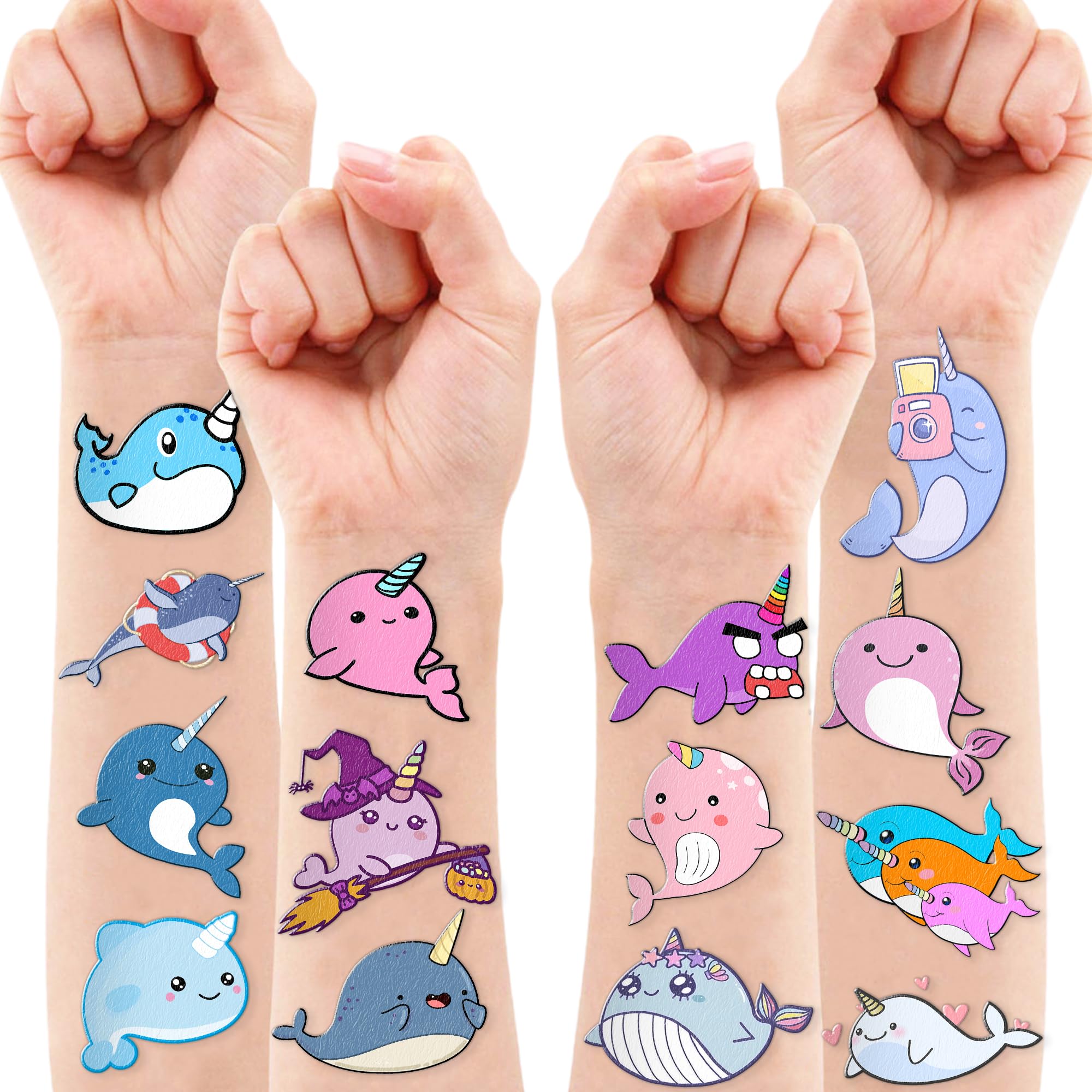 Narwhal Temporary Tattoos - Themed Whale Unicorn Birthday Party Supplies Decorations 96PCS Tattoos Stickers Party Favors Animal Fun Super Cute Kids Girls Boys Gifts Classroom School Prizes Christmas