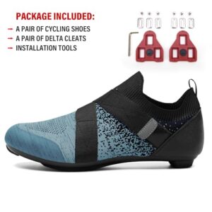 Unisex Cycling Shoes Compatible with Peloton Bike & SPD Indoor Road Riding Biking Bike Shoes with Delta Cleats Included for Men Women Blue 46