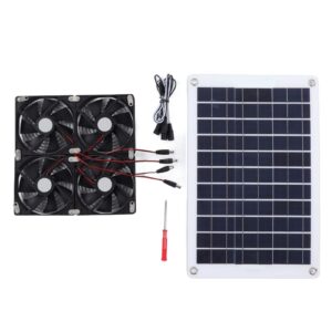 hfehskj solar powered fan, 50w solar panel ip65 waterproof with 4 solar exhaust fan, solar panel fan for dog house, chicken coop, shed, outside