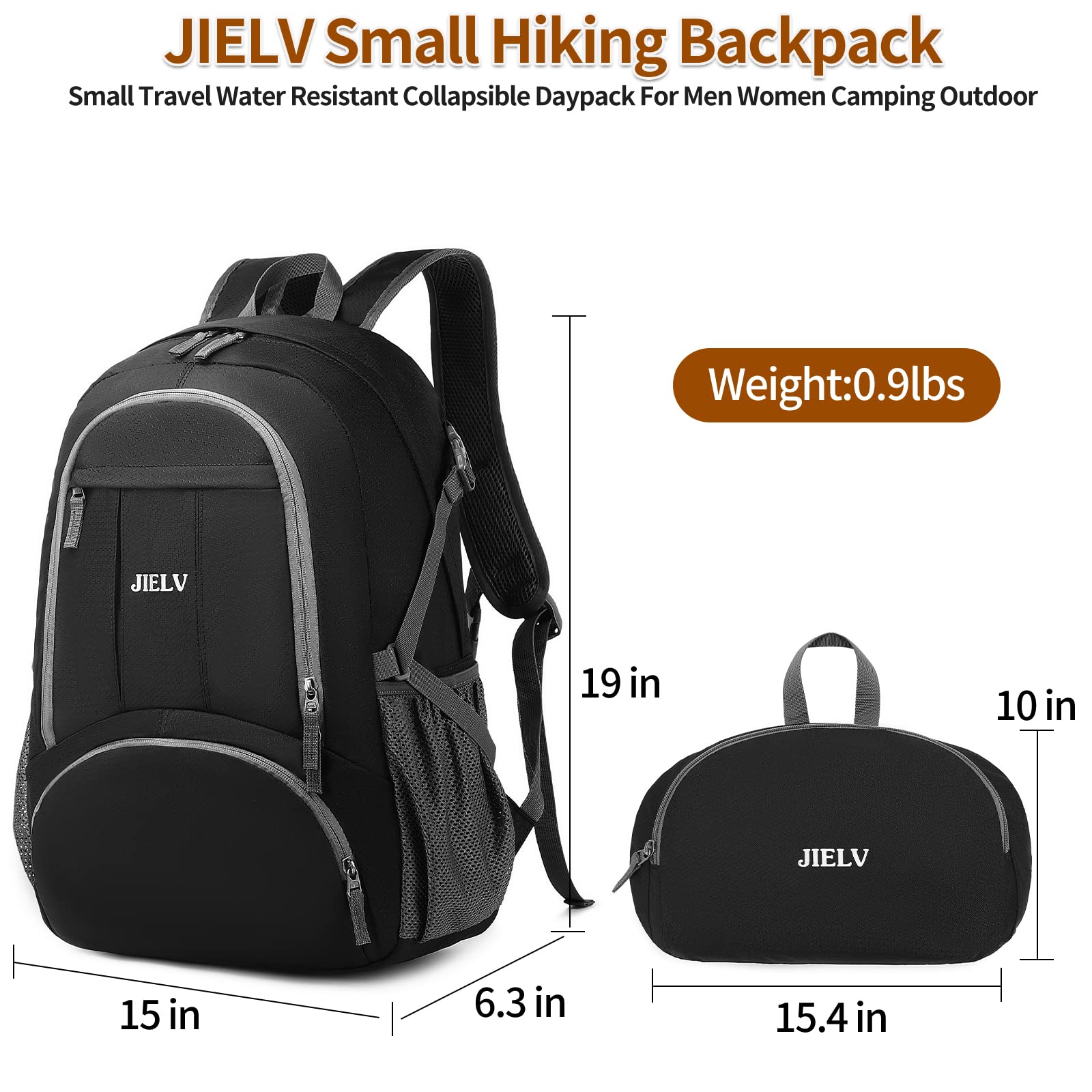 JIELV Lightweight Packable Backpack 30L Small Foldable Hiking Backpack Waterproof Daypack Travel for Women Men Valentines Day Gifts(Orange-1)