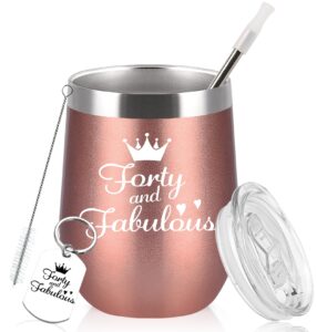 diztoud 40th birthday gifts women, forty and fabulous, 40th birthday decorations, funny 40 year old birthday gifts for her, sister, best friends, 12oz stainless steel wine tumbler, keychain and box