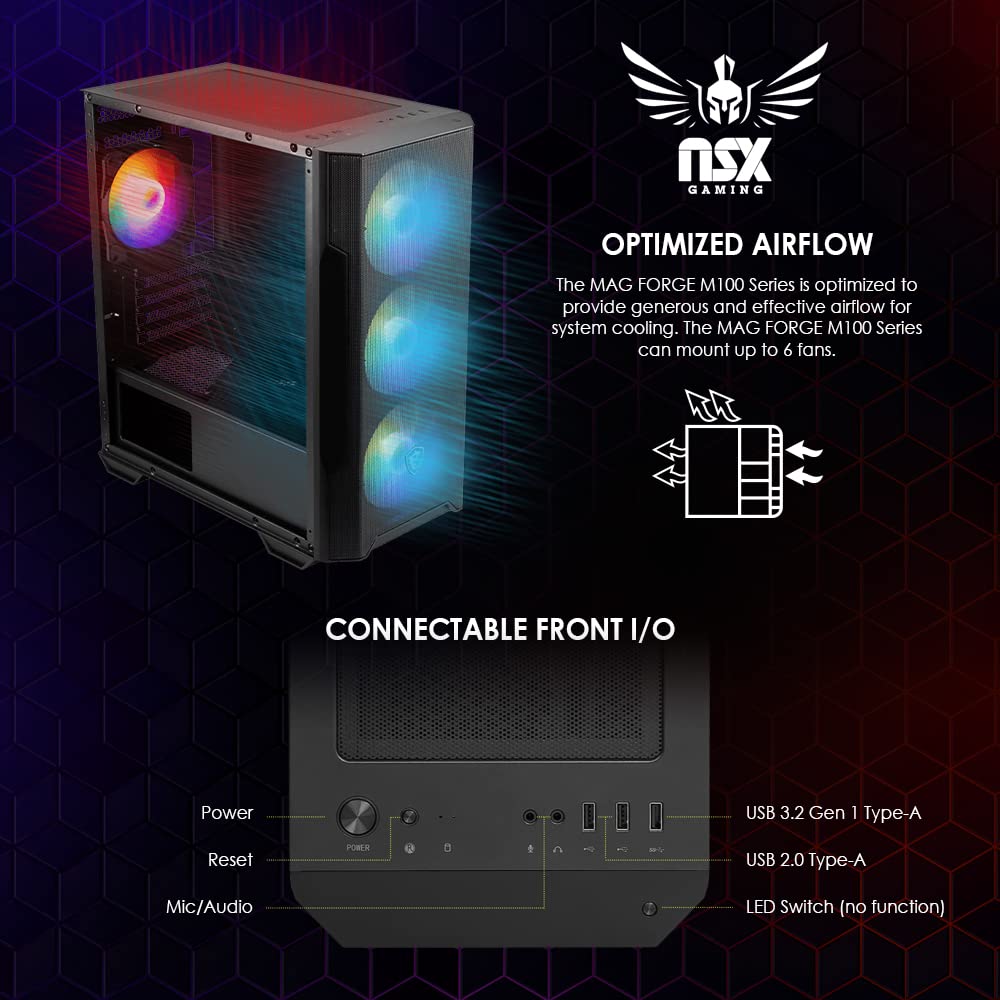 NSX GAMING Desktop PC Ryzen 5 5500,16 GB RAM,SSD 512 gb, RTX 3060,USB-C, Hdmi,Mouse and Keyboard Gamer, Win 11, Built in USA 12 Month Warranty on prebuilt Gaming pc WiFi Ready