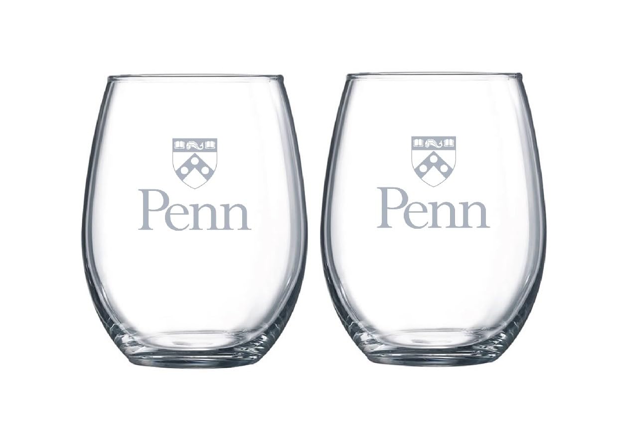 RFSJ Etched Satin Frost Logo Wine or Beverage Glass Set of 2 (University of Pennsylvania (PENN))