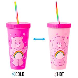 Silver Buffalo Care Bears Hearts and Stars 4 Pack Plastic Color Changing Tumblers with Rainbow Swirl Straws Featuring Tenderheart, Funshine, Cheer, and Grumpy Bear 24 Ounces