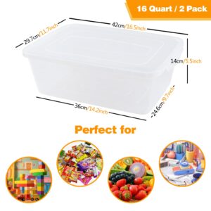 Utiao 16 Quart Clear Latching Bin with Lid, 2 Pack Multiuse Plastic Container Box