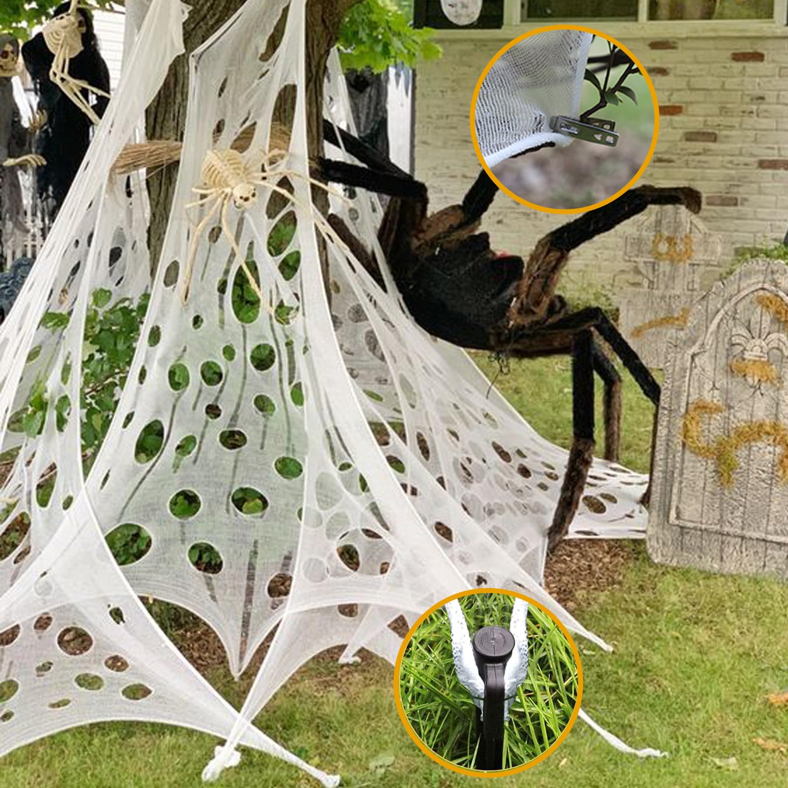 ANYGIFT DIY Halloween Spider Web Cloth Decorations,10 x 5.33Ft Stretchy Spiderweb for Halloween, Spooky Giant Spider Web Decorations for Outside House Halloween Outdoor Decor(White)