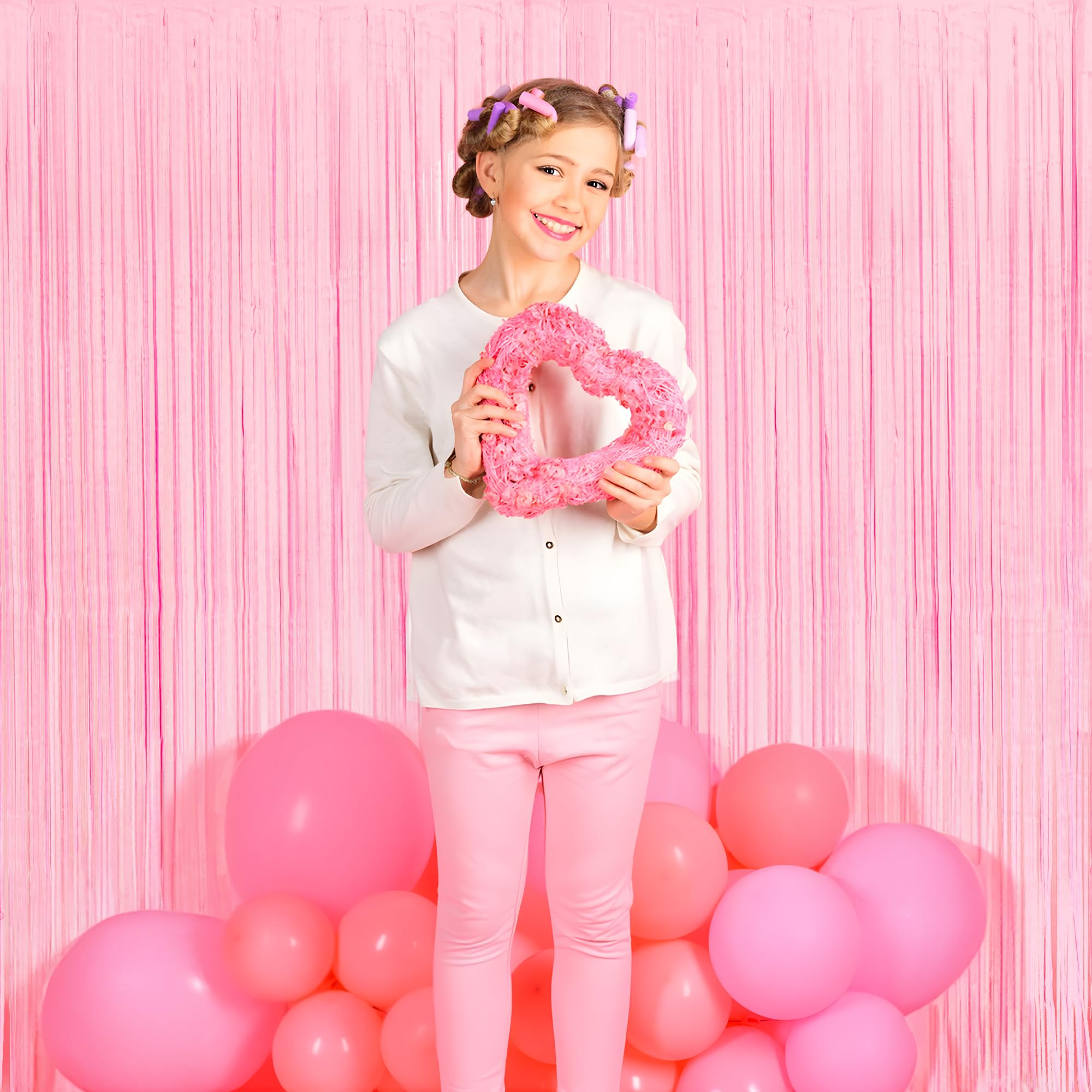 Pastel Pink Party Backdrop Decoration - GREATRIL Coral Pink Foil Fringe Streamers for Baby/Valentines/Cowgirl/Sweet/Cloud/Unicorn/Princess Themed - 3.2ft X 8.2ft - 2 Packs