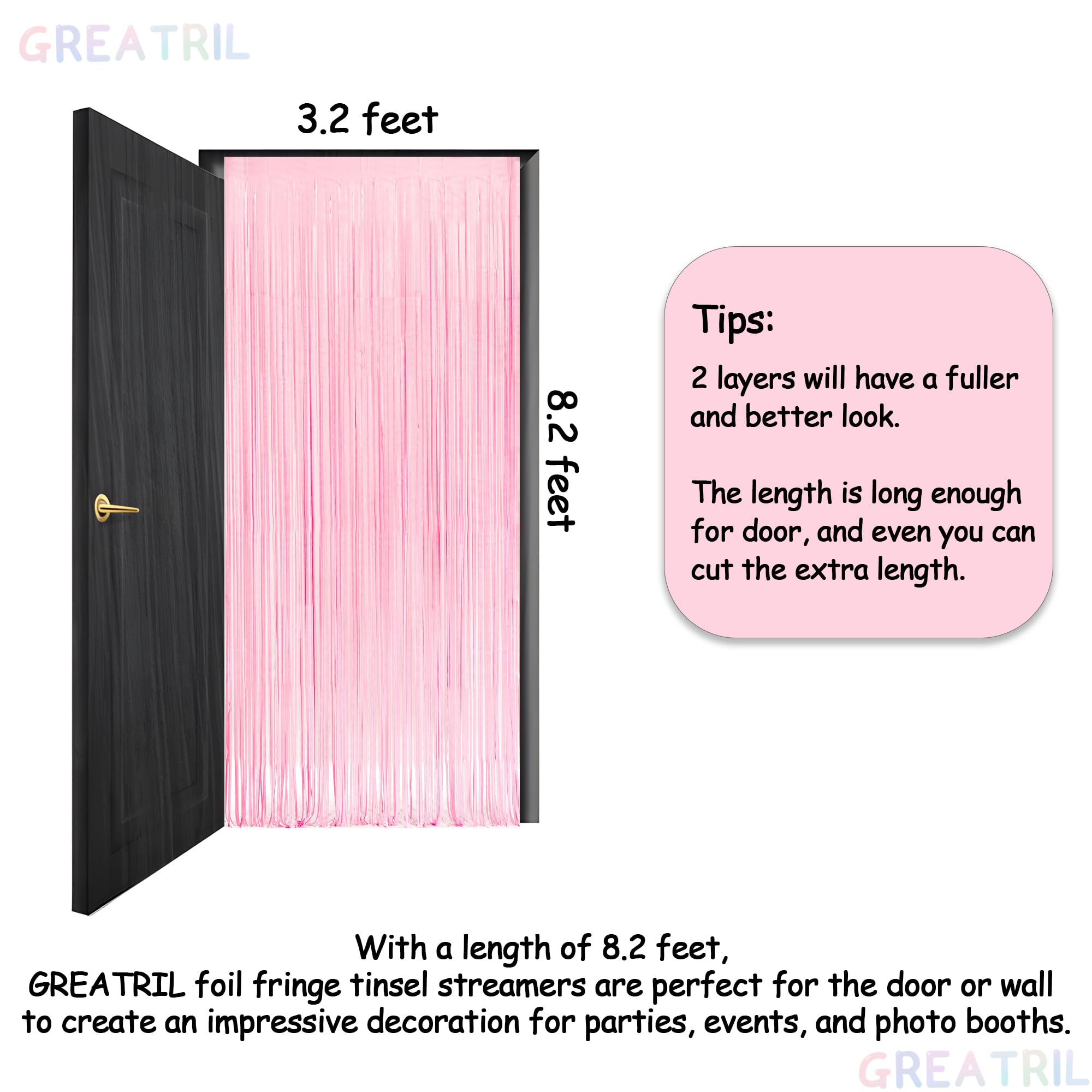 Pastel Pink Party Backdrop Decoration - GREATRIL Coral Pink Foil Fringe Streamers for Baby/Valentines/Cowgirl/Sweet/Cloud/Unicorn/Princess Themed - 3.2ft X 8.2ft - 2 Packs