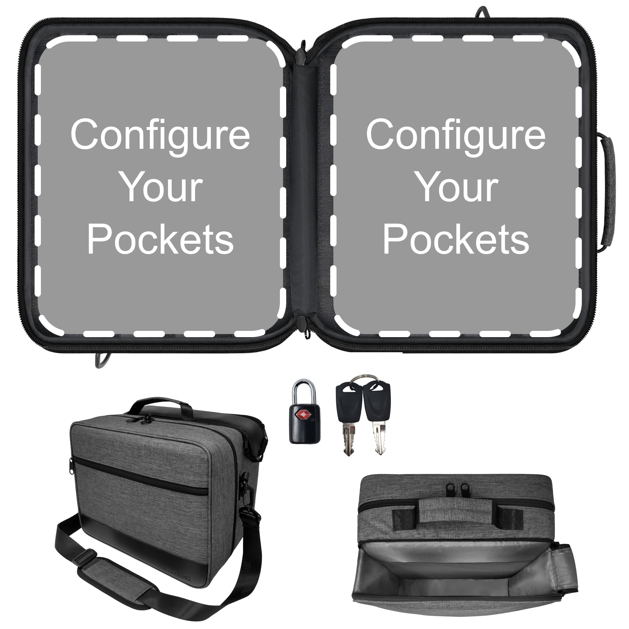 StarPlus2 Extra-Large 2-Compartment Customizable Modular Pill Bottle Organizer, Medicine Bag, Case, Carrier for Medications, and Medical Supplies - for Home Storage and Travel - Dark Gray (with Lock)