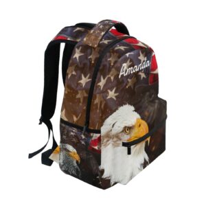 MFTJYO Custom North American Bald Eagle Flag Backpack for Boys Girls Personalized Backpack 3rd 4th 5th Grade Your Name School Bag Kids Bookbag Elementary Laptop Daypacks