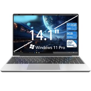 antemper 14.1 inch laptop, win 11 laptop computer, 512gb ssd 8gb ram, intel celeron n4020c, full hd 1920x1080 laptops, mini hdmi, usb3.0, webcam, tf card, type-c, 5000mah battery, silver