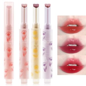 erinde tinted glasting melting balm, 3 colors jelly tinted lip balm lipstick, moisturizing glossy balm lip makeup for dry lips, heart shape lip gloss, long lasting, high pigmented, vegan, 04#05#06#