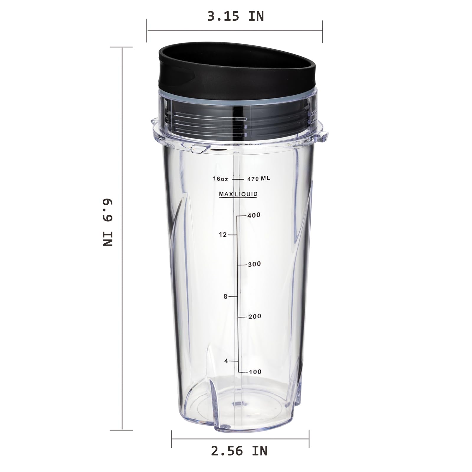 16oz Replacement Cups for Ninja QB3001SS Fit Compact Personal Blender, with Lids- 2 Pack.