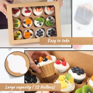 TOXOY 6PCS Cupcake Boxes with Windows, Kraft Cupcake Container 12 Count Cupcake Holder with Insert Holding 72 Cupcakes for Birthday Holiday Party Bakery Supplies