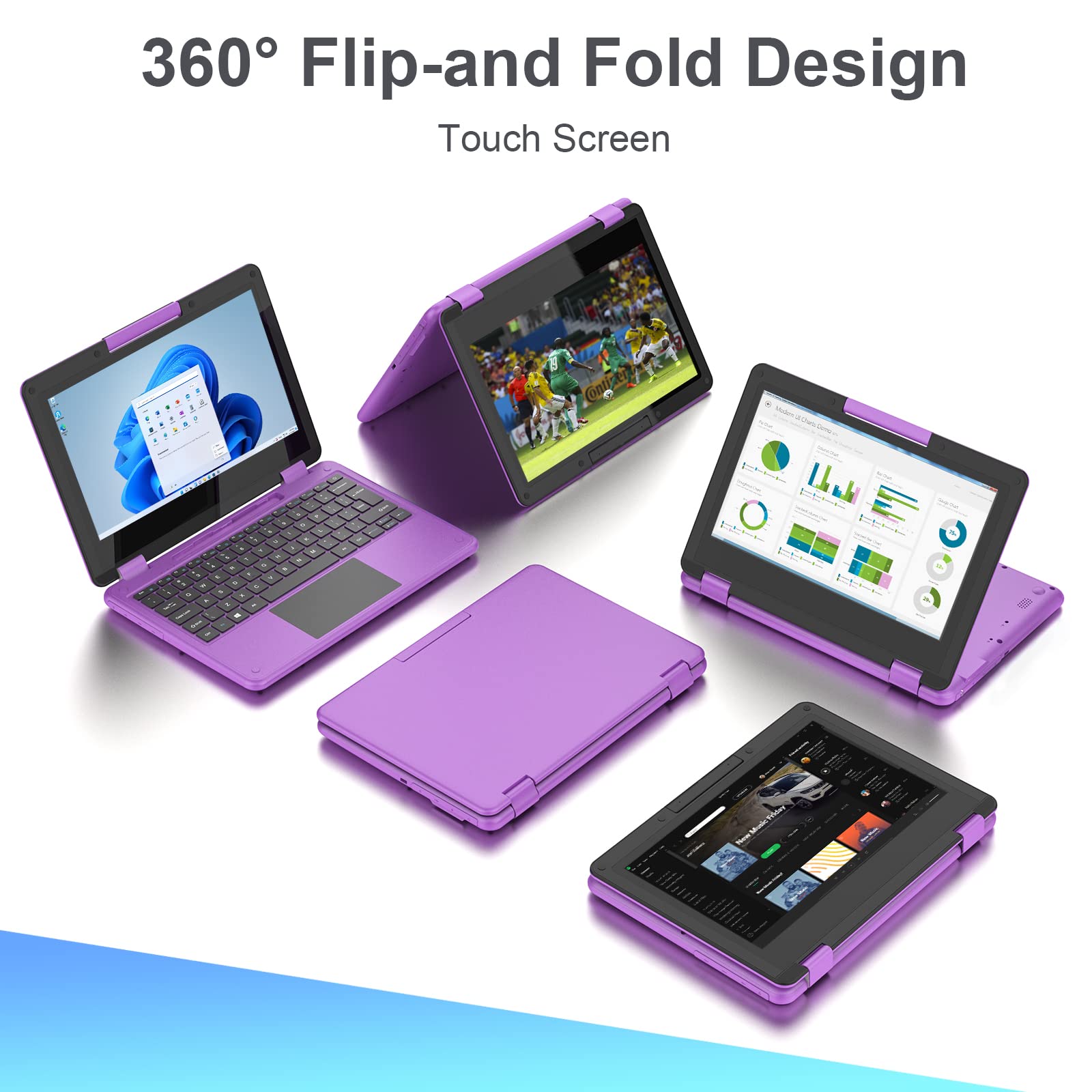 AWOW Purple Touchscreen 2 in 1 Laptop, 11.6" FHD Purple Intel 4 Core Celeron N4120 Processor 6GB RAM 256GB M.2 SSD Storage Kids Gift Convertible Laptop