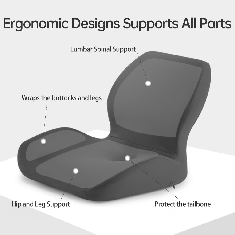 Geeco Memory Foam Seat Cushion and Lumbar Support Pillow 2 in 1, Chair Cushion for Office Chair Car Seat Wheelchair, Orthopedic Seat Cushion Ergonomic Back Support for Lower Back Hip Pain Relief