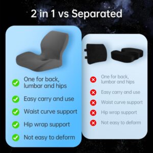 Geeco Memory Foam Seat Cushion and Lumbar Support Pillow 2 in 1, Chair Cushion for Office Chair Car Seat Wheelchair, Orthopedic Seat Cushion Ergonomic Back Support for Lower Back Hip Pain Relief