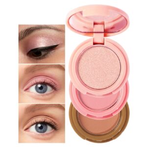 meicoly 3-in-1 compact powder blush highlighter contour makeup set,silky smooth face blush cheek tint,moisturizing face luminizer bronzer for women,trio eyeshadow powder makeup,medium